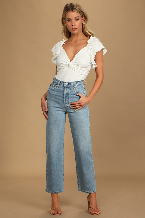 Ribbed White Bodysuit - Ruffled Bodysuit - Women's Tops - Lulus