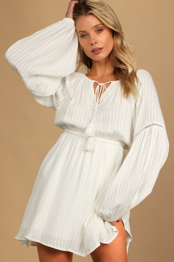 White Mini Dress - Long Sleeve Dress - Skater Mini Dress - Lulus