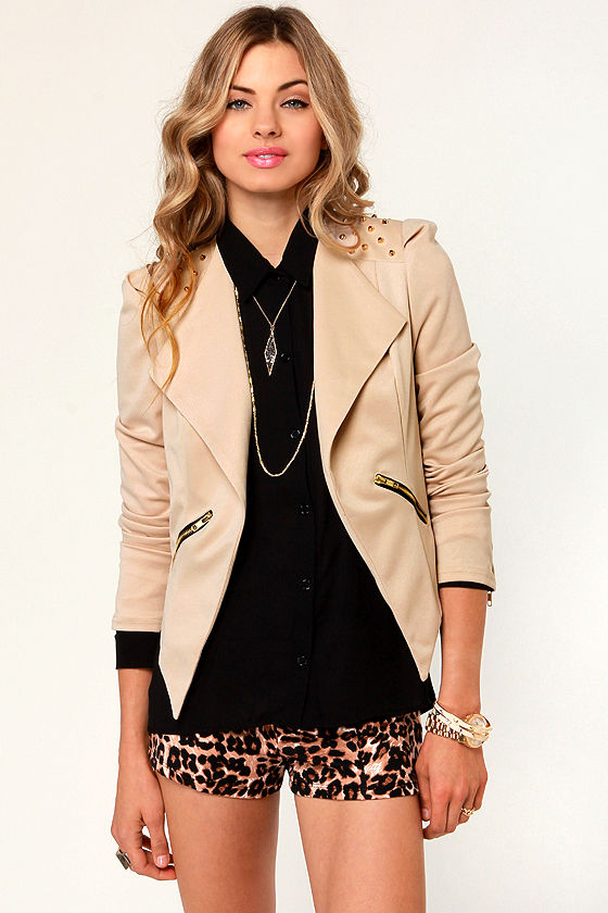 Chic Beige Blazer - Studded Blazer - Cropped Blazer - $70.00 - Lulus