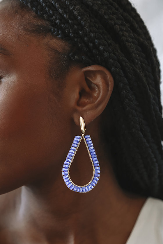 Blue and Gold Earrings - Teardrop Earrings - Beaded Earrings - Lulus