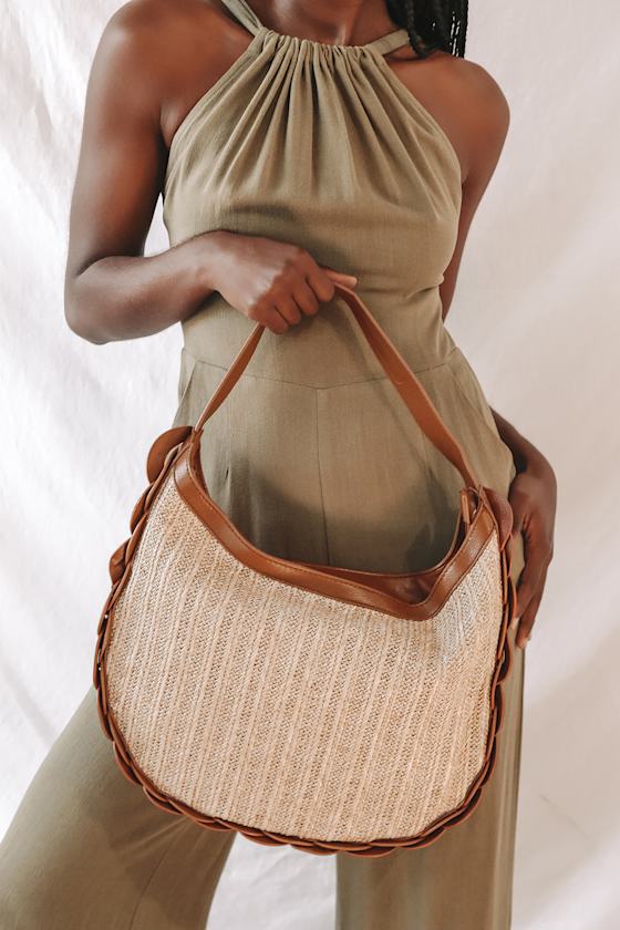 Beige Handbag - Straw Handbag - Faux Leather Bag - Large Hobo Bag - Lulus