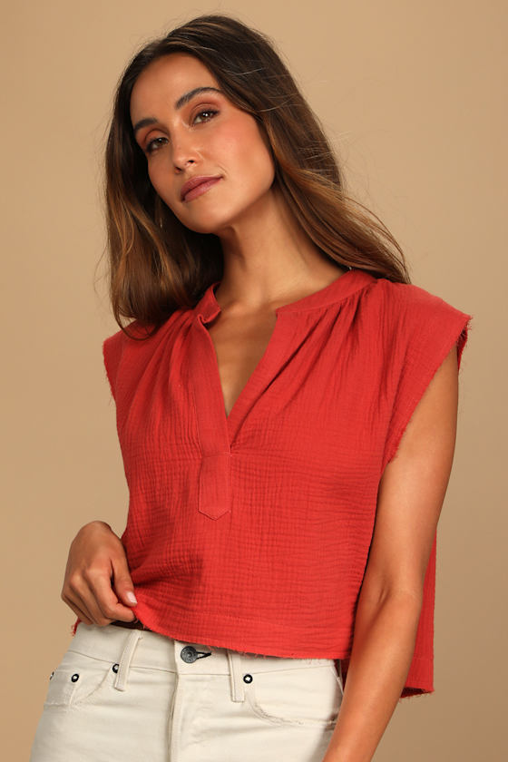 Rust Red Top - Cotton Top - Sleeveless Crop Top - Lulus