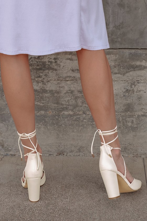 Chic Lace-Up Heels - Faux Leather Heels - Bone Color Heels - Lulus
