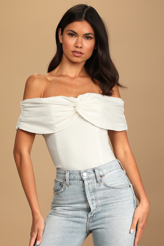Ivory Bodysuit Off The Shoulder Bodysuit Twist Front Bodysuit Lulus