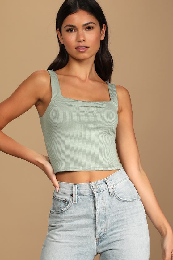 Sage Green Tank Top - Cropped Tank Top - Ribbed Tank Top - Lulus