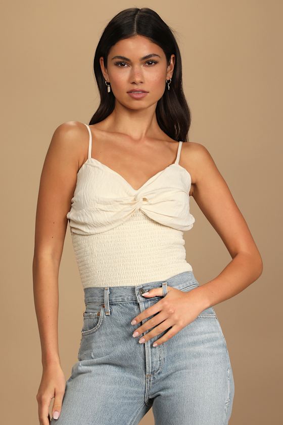 Cream Tank Top - Smocked Cami Top - Twist-Front Tank Top - Lulus