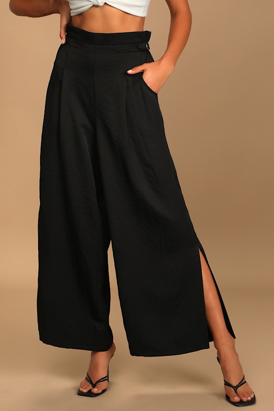 Black Wide-Leg Pants - Slit Leg Pants - High Waisted Pants - Lulus