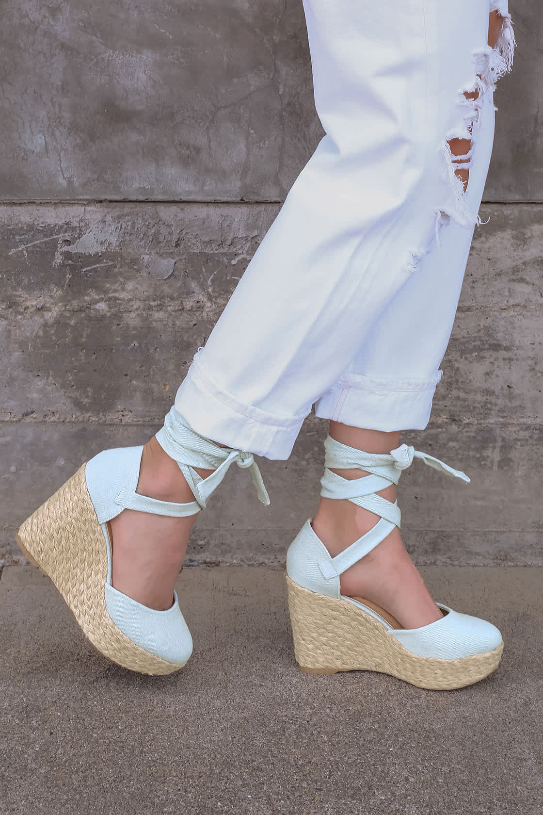 Blue Espadrille Wedge - Lace-Up Wedge - Platform Wedge Sandals - Lulus