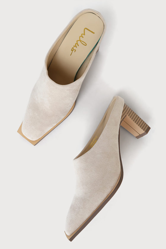 Ivory Suede Mules - Square Toe Mules - Block Heel Mules - Lulus