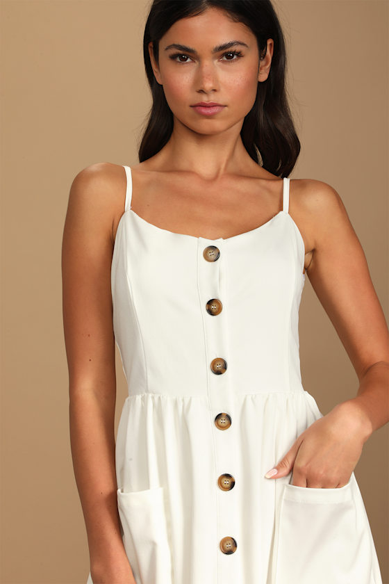 White Midi Dress - Button Front Dress - Button-Up Dress - Midi - Lulus