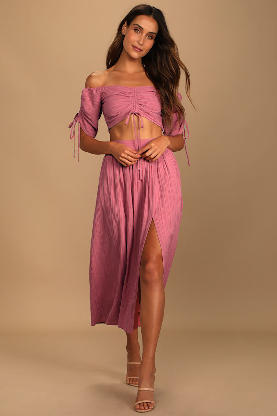 Mauve Pink Top - Off-the-Shoulder Top - Ruched Top - Crop Top - Lulus