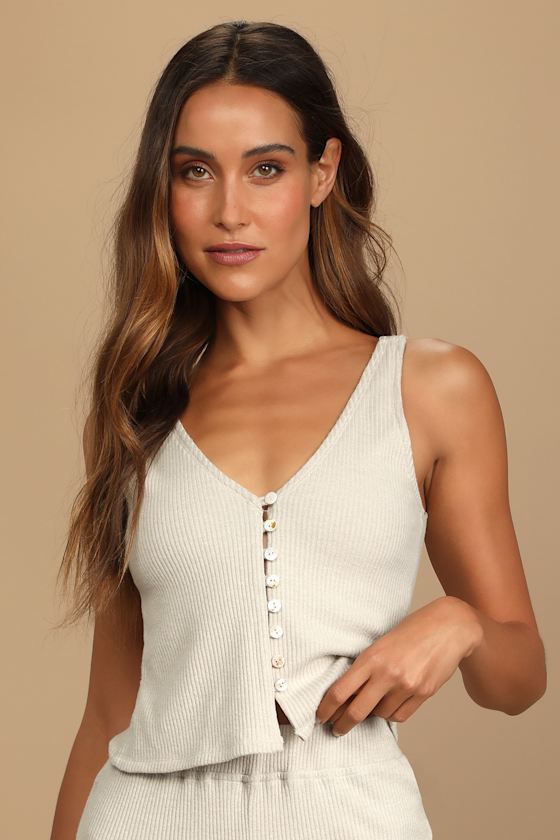 Beige Tank Top - Button-Up Sweater Tank - Women's Tops - Lulus