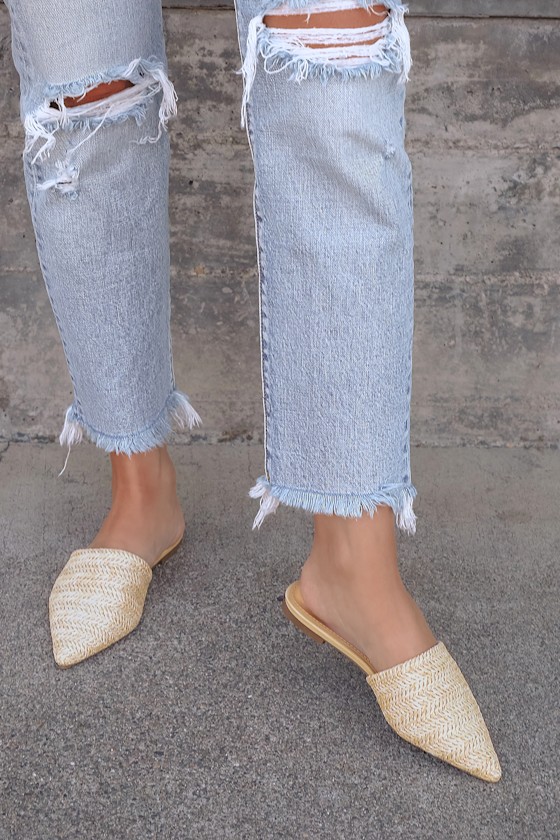 Beige Straw Slides - Pointed-Toe Slides - Woven Straw Slides - Lulus