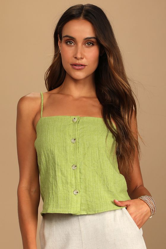 Lime Green Top - Button-Up Tank Top - Cami Top - Women's Tops - Lulus