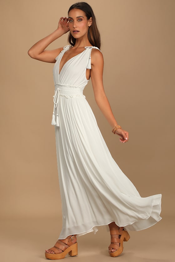 White Maxi Dress - Tie-Strap Dress - Drawstring Waist Dress - Lulus