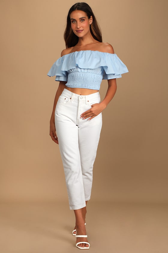 Light Blue Top - Off-the-Shoulder Top - Crop Top - Women's Tops - Lulus