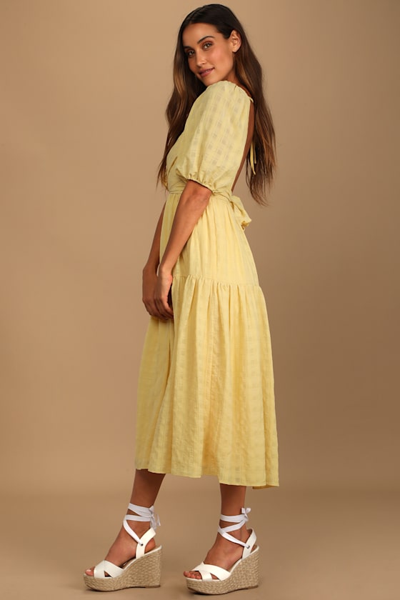Yellow Midi Dress - Tiered Midi Dress - Puff Sleeve Midi Dress - Lulus