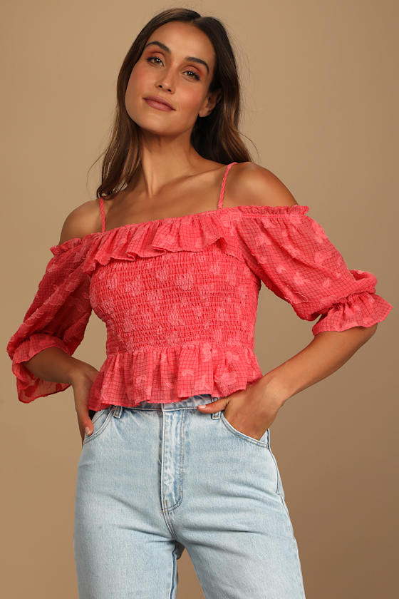 Coral Top - Smocked Top - Off-the-Shoulder Top - Women's Tops - Lulus