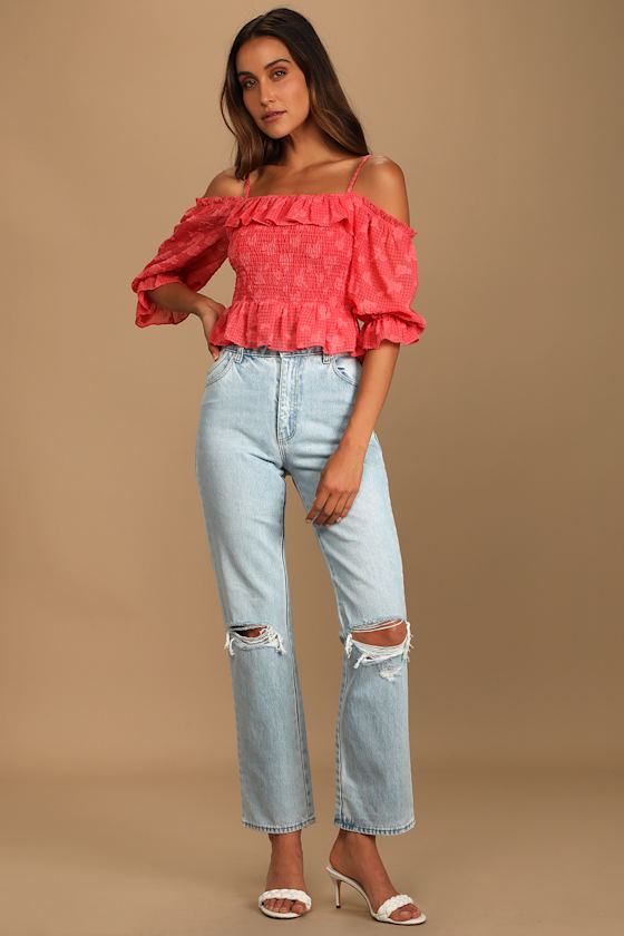 Coral Top - Smocked Top - Off-the-Shoulder Top - Women's Tops - Lulus