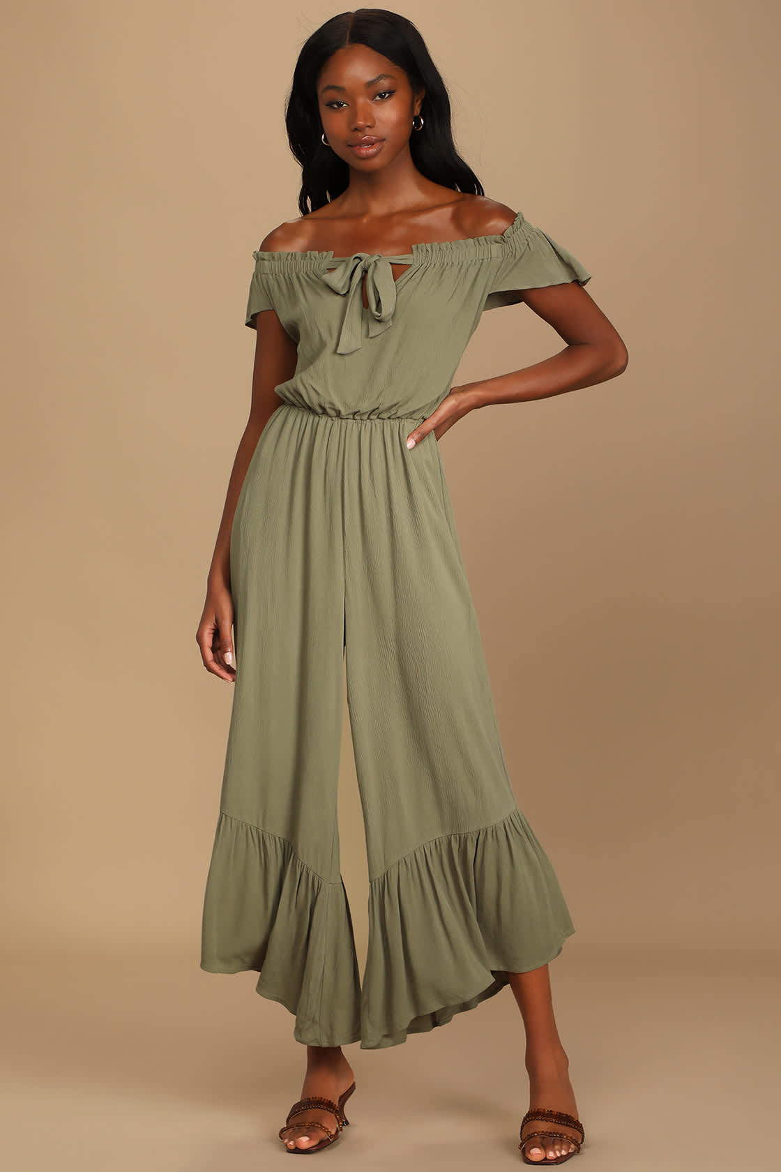 Olive Green Jumpsuit - Off-the-Shoulder Jumpsuit - Jumpsuit - Lulus