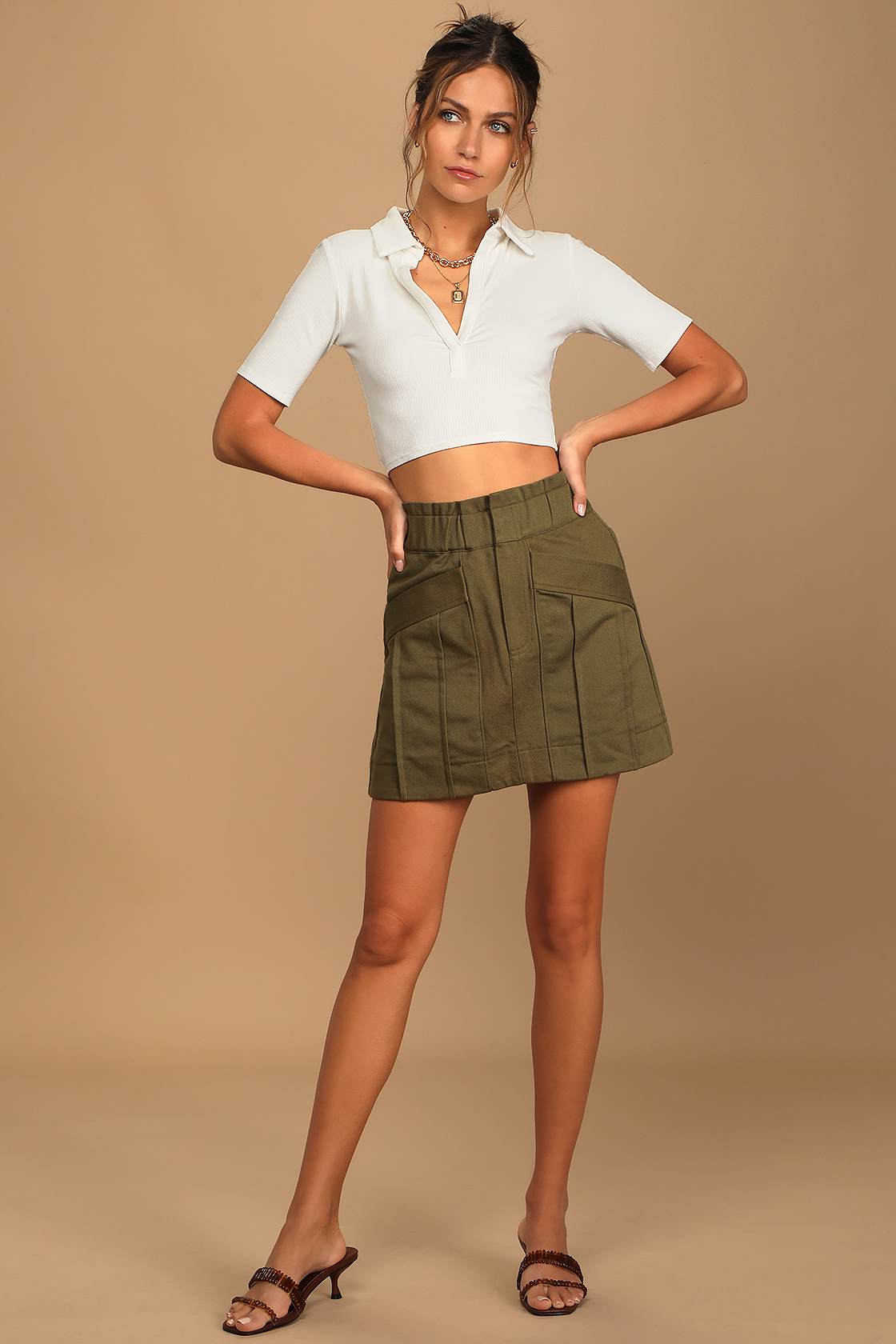 Olive Green Mini Skirt - Twill Mini Skirt - Skirt With Pockets - Lulus