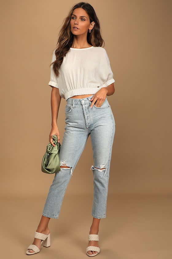 White Short Sleeve Top - Crop Top - Women's Tops - Lulus