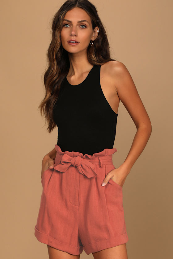 Rusty Rose Shorts - Paperbag Waist Shorts - High Waisted Shorts - Lulus