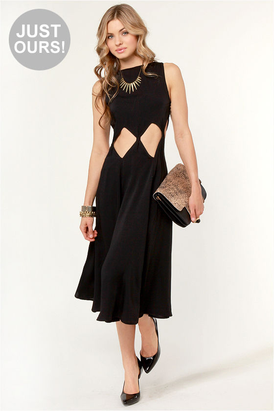 Sexy Cutout Dress - Black Dress - Midi Dress - $54.00 - Lulus