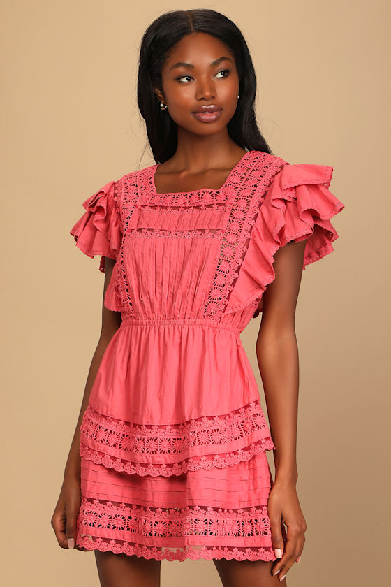 Berry Pink Lace Dress - Ruffled Lace Mini Dress - Ruffled Dress - Lulus