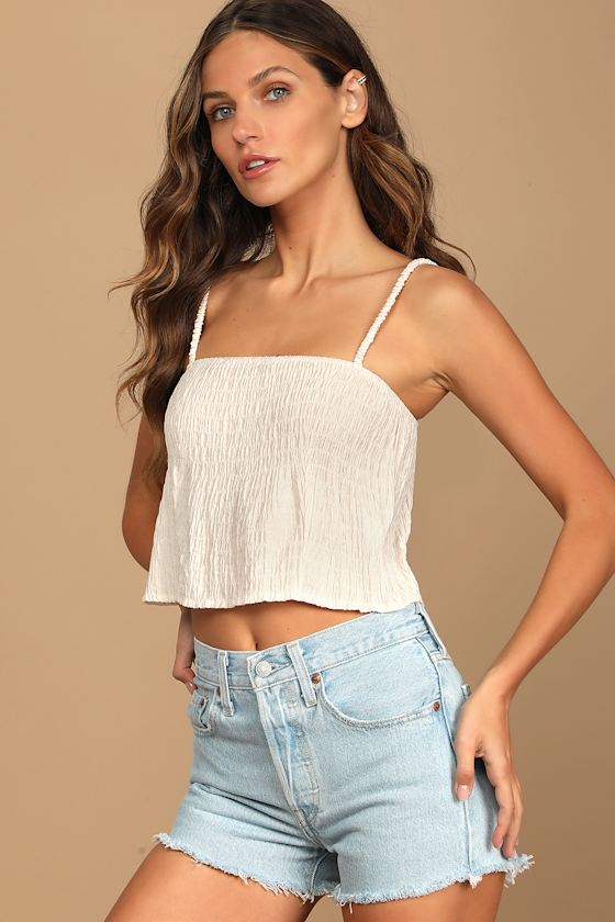 Beige Tank Top - Smocked Tank Top - Cropped Tank Top - Tank Top - Lulus