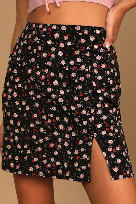 Black Floral Mini Skirt - Floral Print Skirt - A-Line Mini Skirt - Lulus
