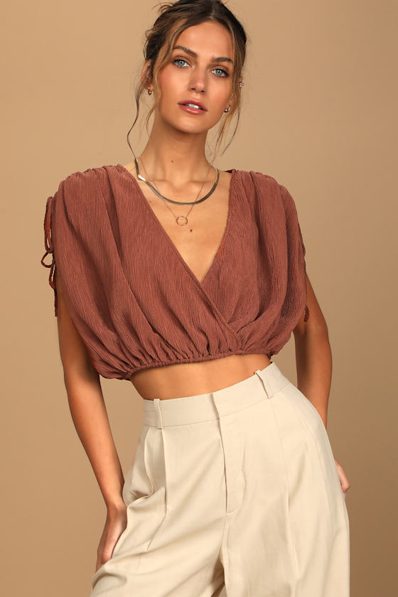 Rust Red Top - Surplice Crop Top - Short Sleeve Top - Blouse - Lulus