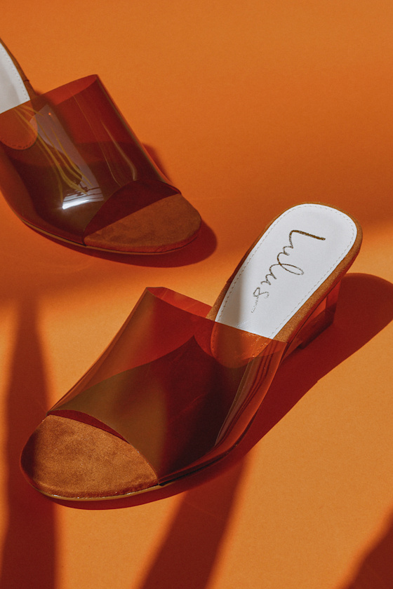 Brown Sandals - Clear Vinyl Heels - Lucite Wedge Sandals - Lulus