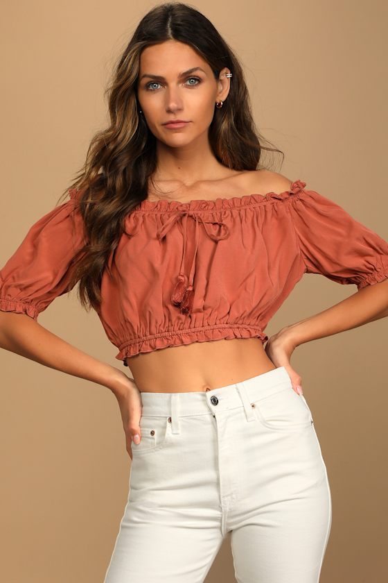 Terracotta Crop Top - Puff Sleeve Top - Off-the-Shoulder Top - Lulus