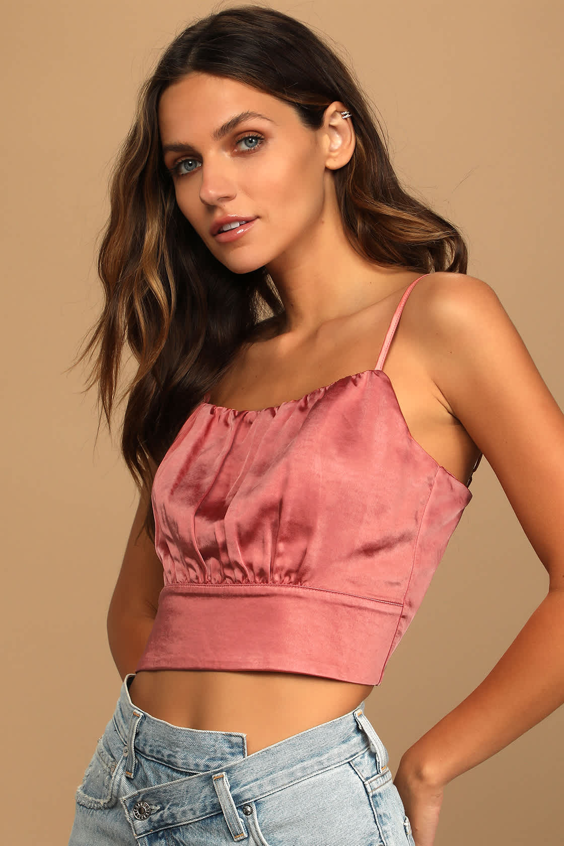 Satin Tank Top - Rusty Rose Satin Tank Top - Cropped Tank Top - Lulus