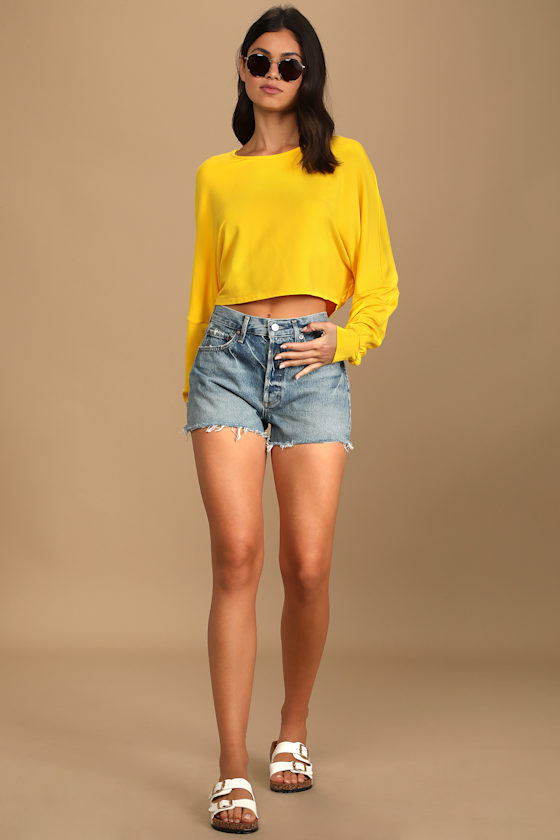 Bright Yellow Top - Long Sleeve Tee - Cropped Dolman Top - Lulus