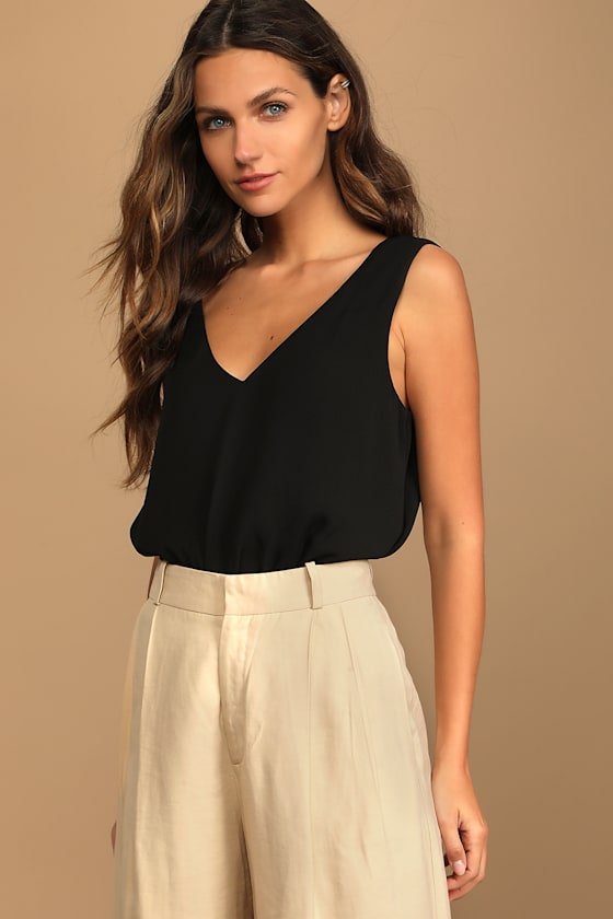 Black Tank Top - V-Neck Tank Top - Woven Tank Top - Lulus