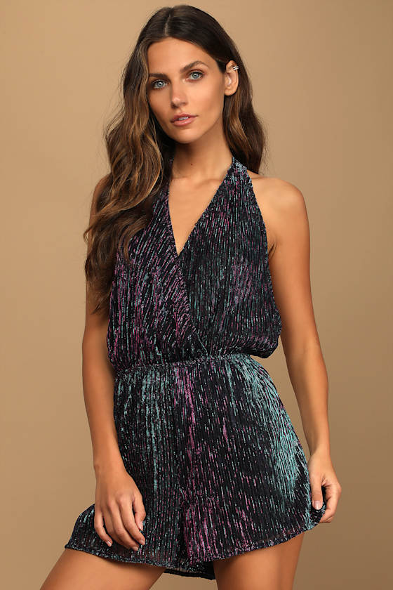 Black Metallic Romper - Lurex Romper - Halter Romper - Lulus