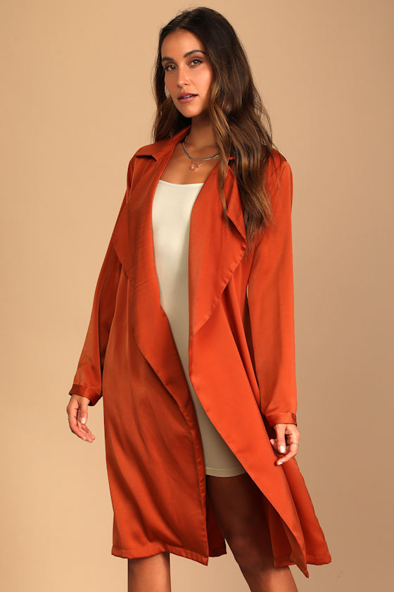 Rust Trench Coat - Satin Duster Jacket - Lightweight Jacket - Lulus