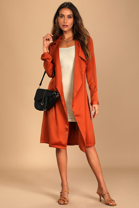 Rust Trench Coat - Satin Duster Jacket - Lightweight Jacket - Lulus