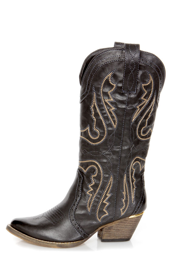 Very Volatile Raspy Black Embroidered Cowboy Boots - $89.00 - Lulus