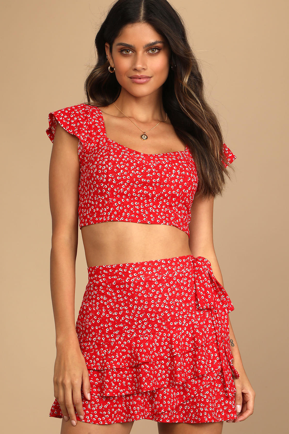 Red Crop Top Floral Print Top Tie Back Top Short Sleeve Top Lulus