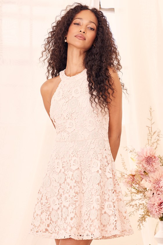 Blush Pink Mini Dress Lace Mini Dress Skater Mini Dress Lulus