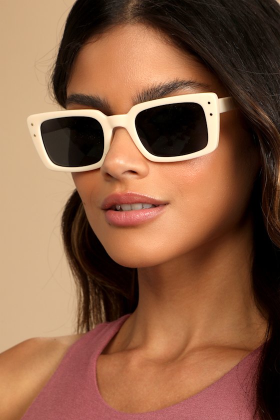 Cream Sunglasses - Rectangle Sunglasses - Sunnies - Sunglasses - Lulus