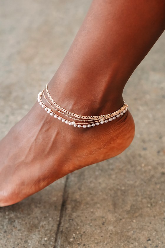 Gold Anklet Set - Pearl Anklet Set - Layered Anklet Set - Anklets - Lulus