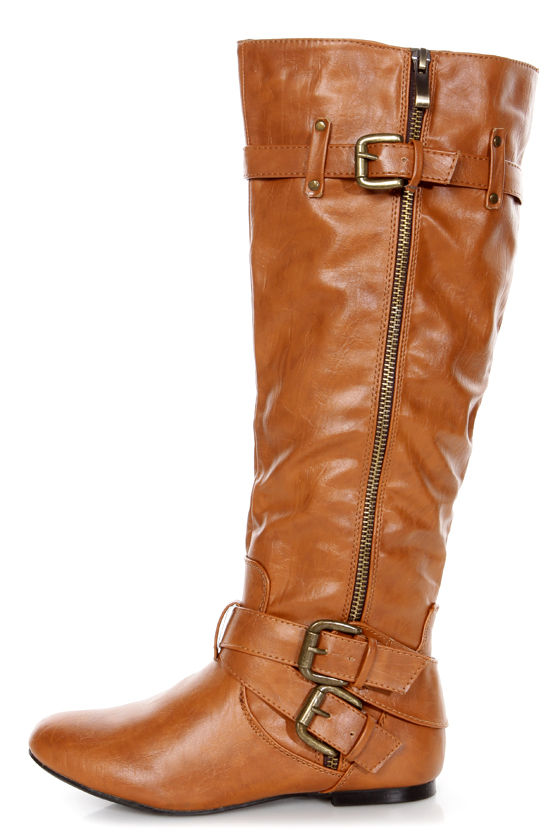 Bianca 5 Tan Zipped and Belted Riding Boots - $41.00 - Lulus