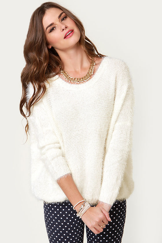 Cute Fuzzy Sweater - White Sweater - Pullover Sweater - $34.00 - Lulus