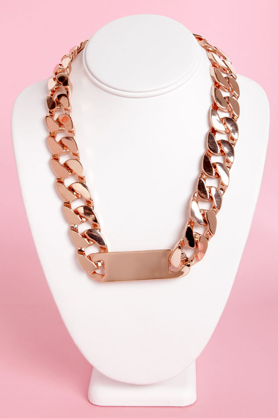Pretty Rose Gold Necklace - ID Necklace - Chain Necklace - Link ...