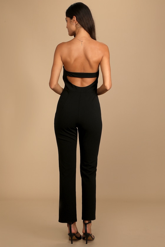 Black Strapless Jumpsuit Cutout Jumpsuit Straight Jumpsuit Lulus