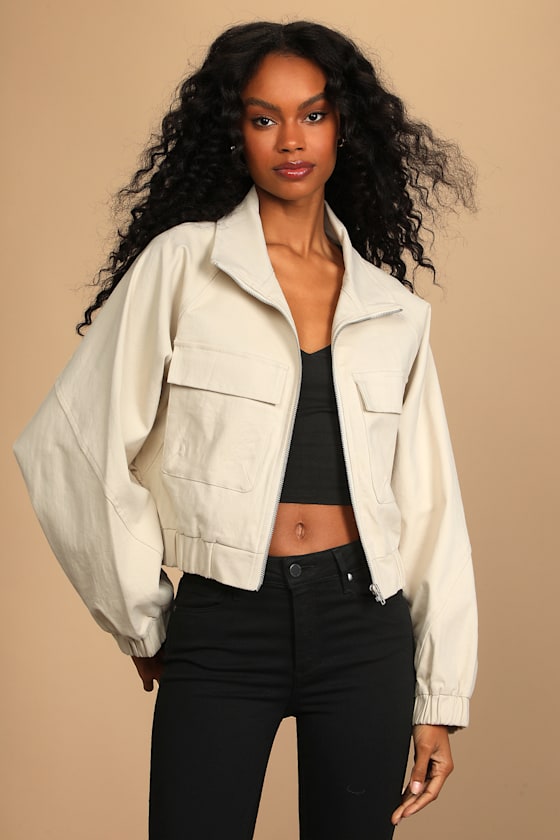 Beige Jacket - Dolman Sleeve Jacket - Oversized Bomber Jacket - Lulus